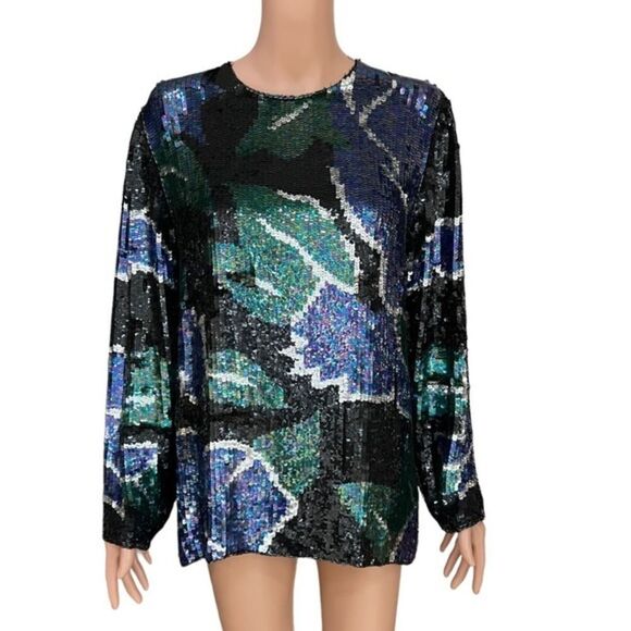 Tops | Vintage Sequenced Longsleeve Silkblousesizel | Poshmark